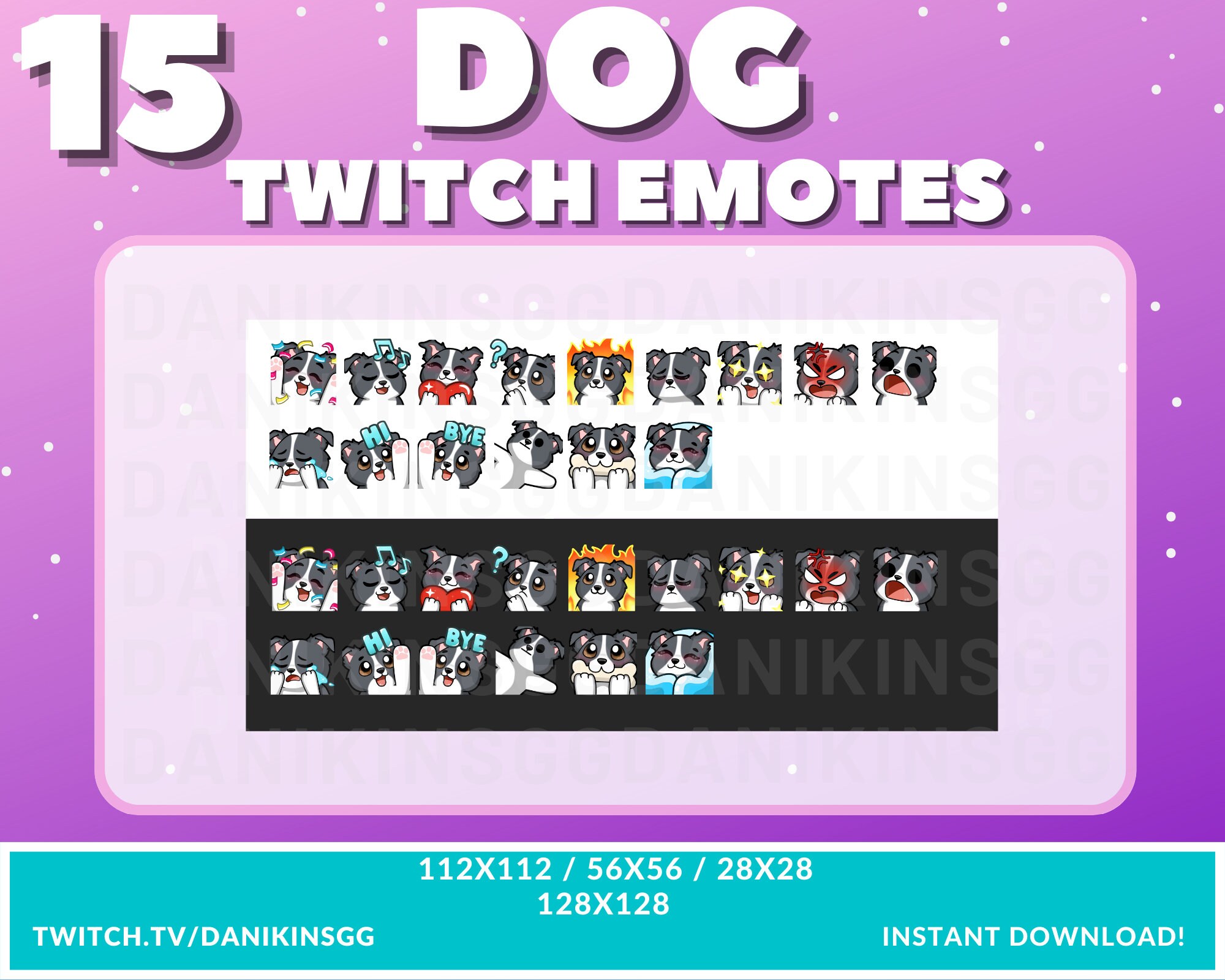 15 Cute Dog Twitch Emotes | Black and White | 3 Different Eye Colors ...