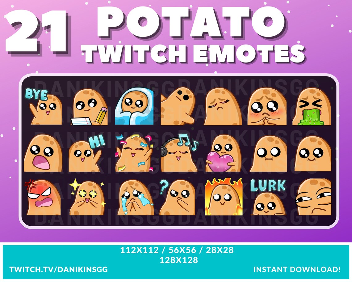 21 CUTE POTATO Twitch Emotes | Emote Pack | Potato Emotes | Kawaii ...