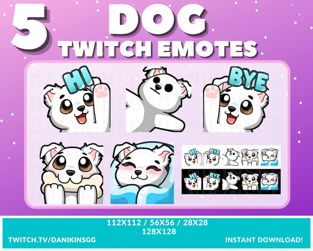 5 Cute Dog Twitch Emotes | White | Emote Pack | Puppy - Etsy