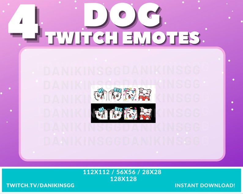 4 Cute Dog Twitch Emotes | White | Emote Pack | Puppy - Etsy