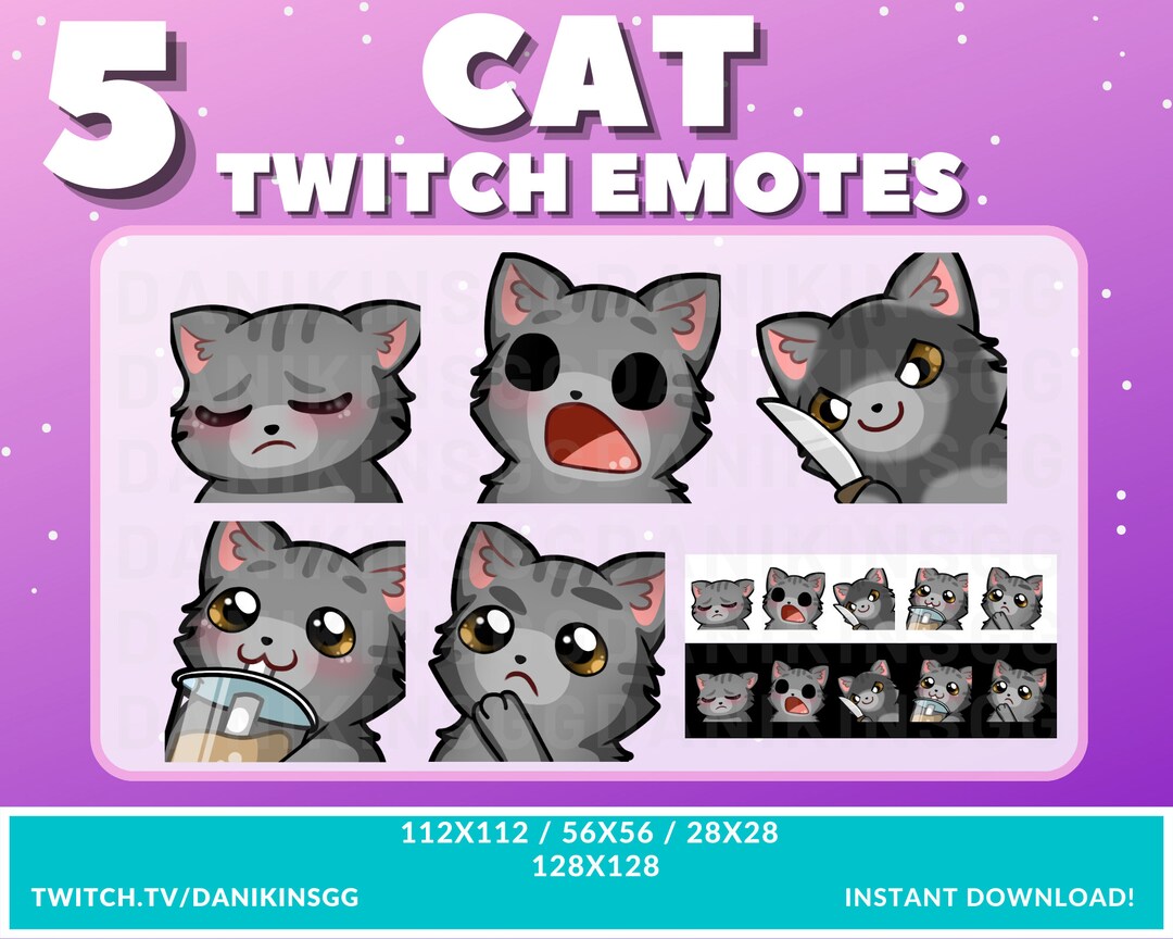 5 Cute Cat Twitch Emotes | Grey | Cute Kitty Cat | Kitten | Emote Pack ...