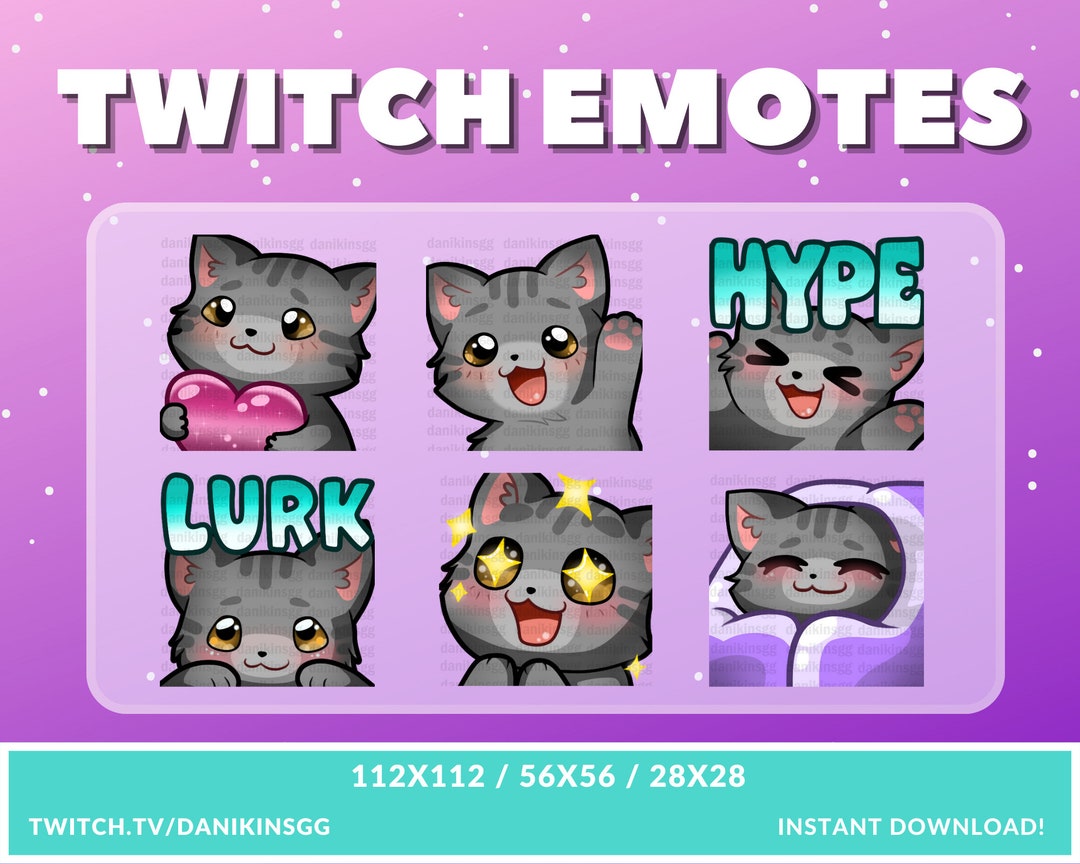 6 Cute Cat Twitch Emotes | Grey | Cute Kitty Cat | Kitten - Etsy