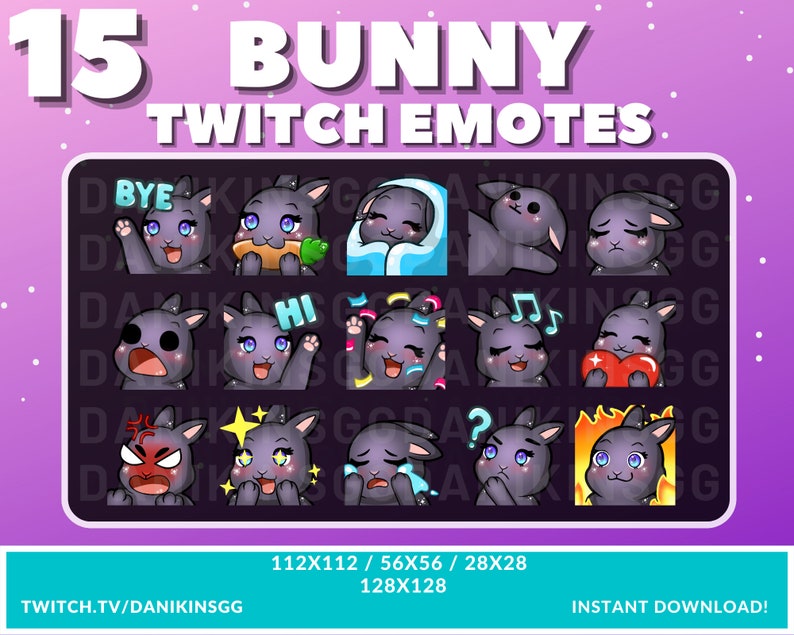 15 Bunny Twitch Emotes Black Emote Pack Bunny Emotes Rabbit Emotes Etsy