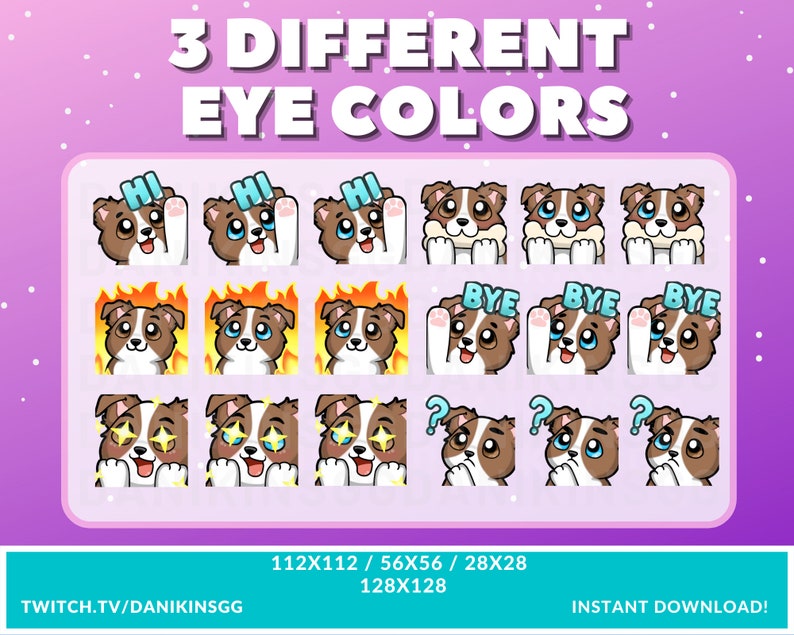 15 Cute Dog Twitch Emotes | Brown and White | 3 Different Eye Colors ...