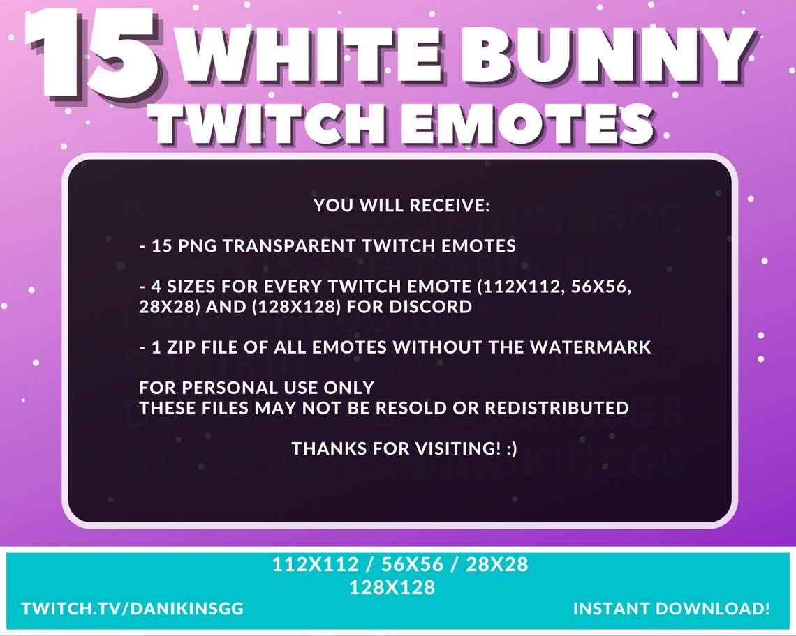 15 BUNNY TWITCH EMOTES | White | Emote Pack | Bunny Emotes | Rabbit ...
