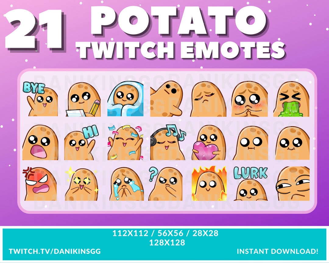 21 CUTE POTATO Twitch Emotes | Emote Pack | Potato Emotes | Kawaii ...