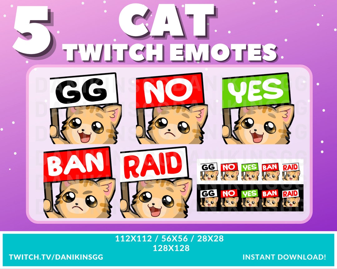 5 Cute Cat Twitch Emotes | Orange | Emote Pack | Kitty Cat Kitten Ban ...