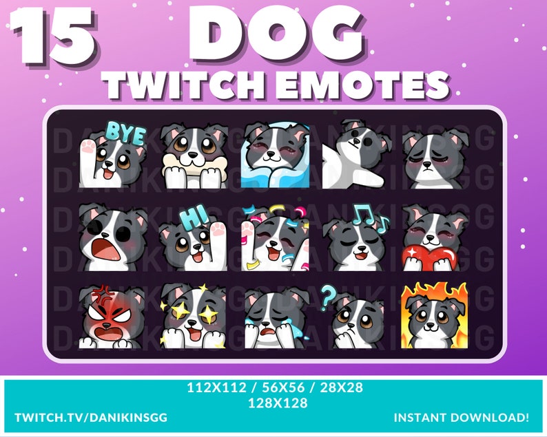 15 Cute Dog Twitch Emotes | Black and White | 3 Different Eye Colors ...