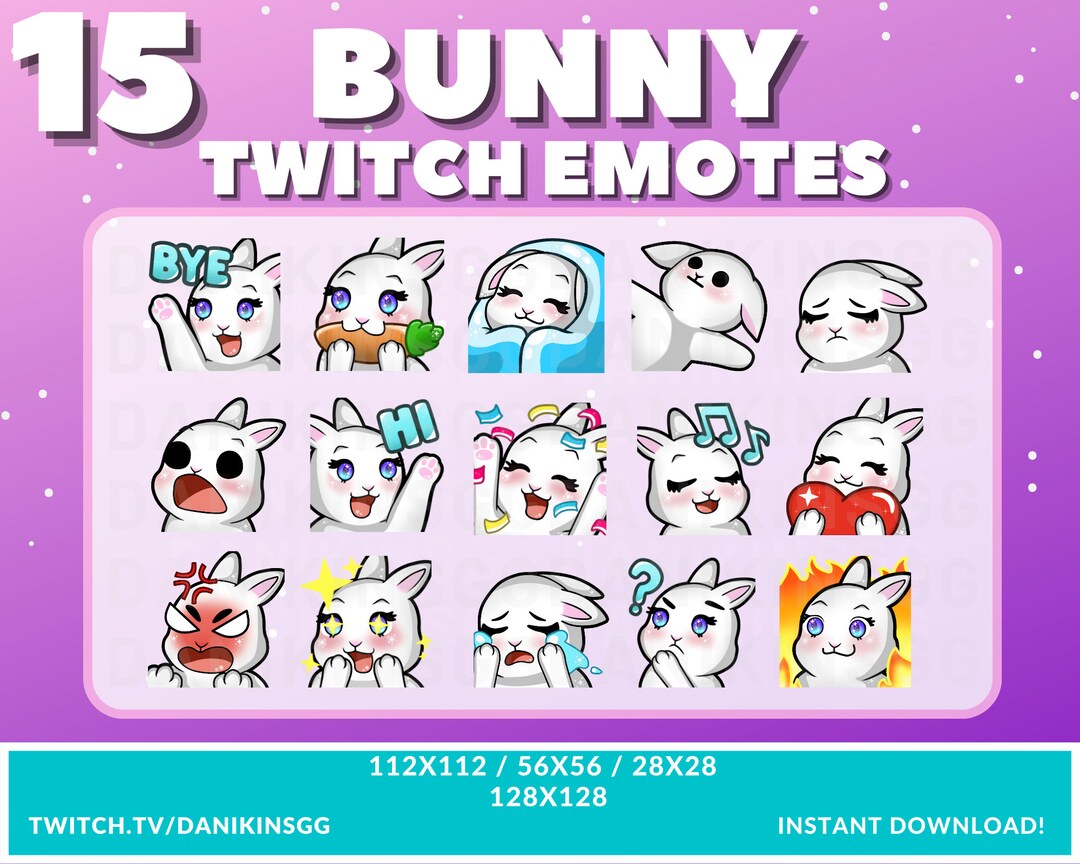 15 BUNNY TWITCH EMOTES | White | Emote Pack | Bunny Emotes | Rabbit ...