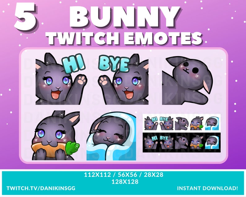 5 Cute Bunny TWITCH EMOTES Black Emote Pack Bunny - Etsy