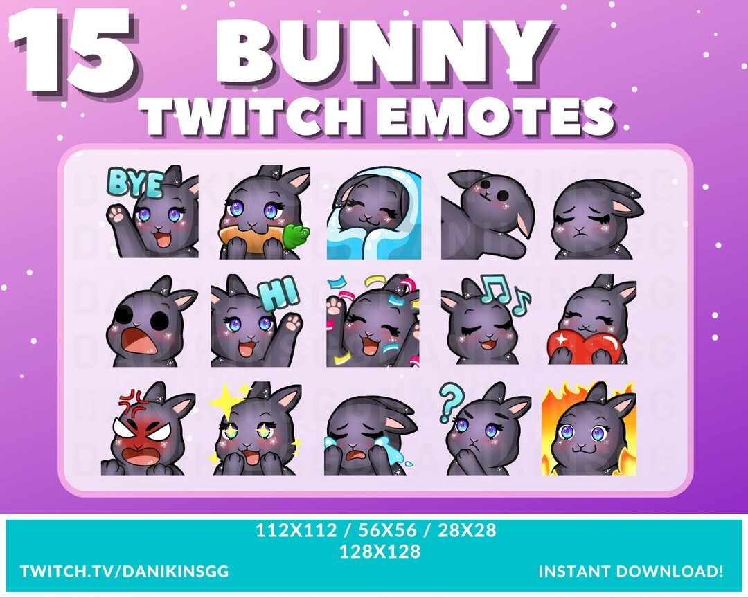 15 BUNNY TWITCH EMOTES | Black | Emote Pack | Bunny Emotes | Rabbit ...