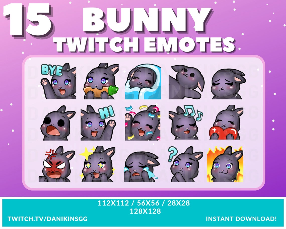 15 BUNNY TWITCH EMOTES | Black | Emote Pack | Bunny Emotes | Rabbit ...