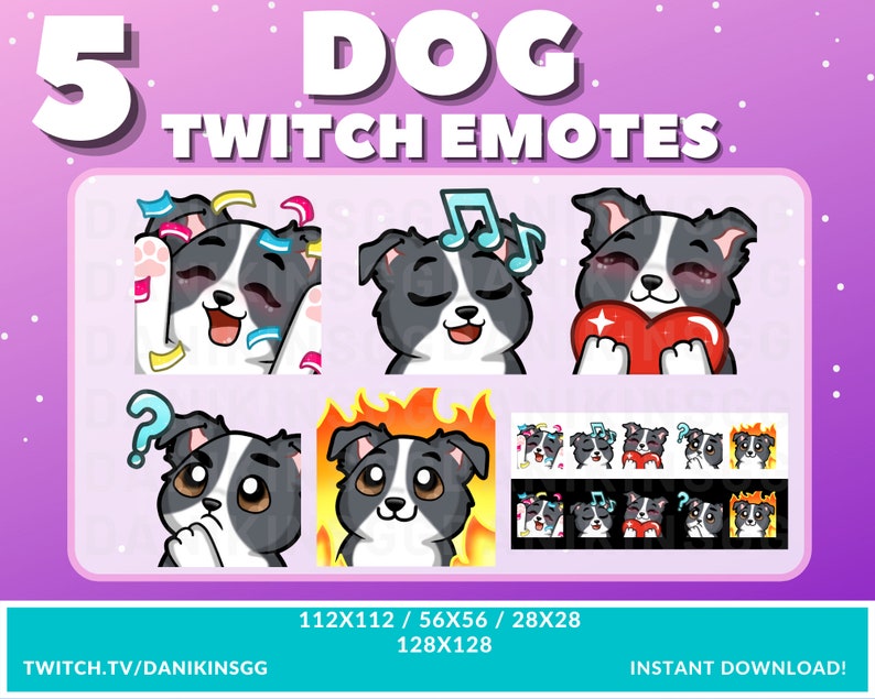 5 Cute Dog Twitch Emotes | Black and White | 3 Different Eye Colors ...