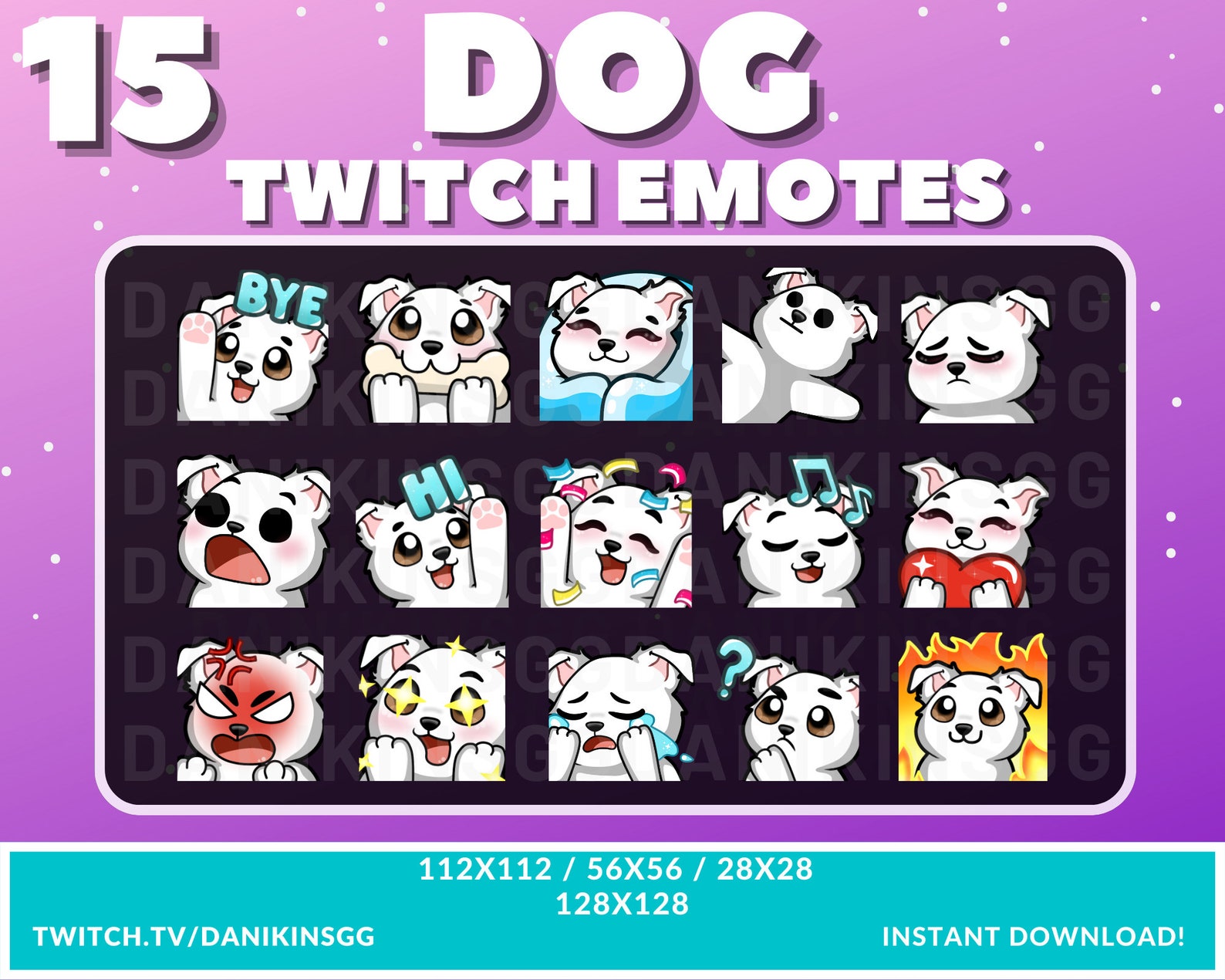 15 Cute Dog Twitch Emotes | White | Emote Pack | Puppy - Etsy