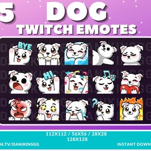15 Cute Dog Twitch Emotes | White | Emote Pack | Puppy - Etsy
