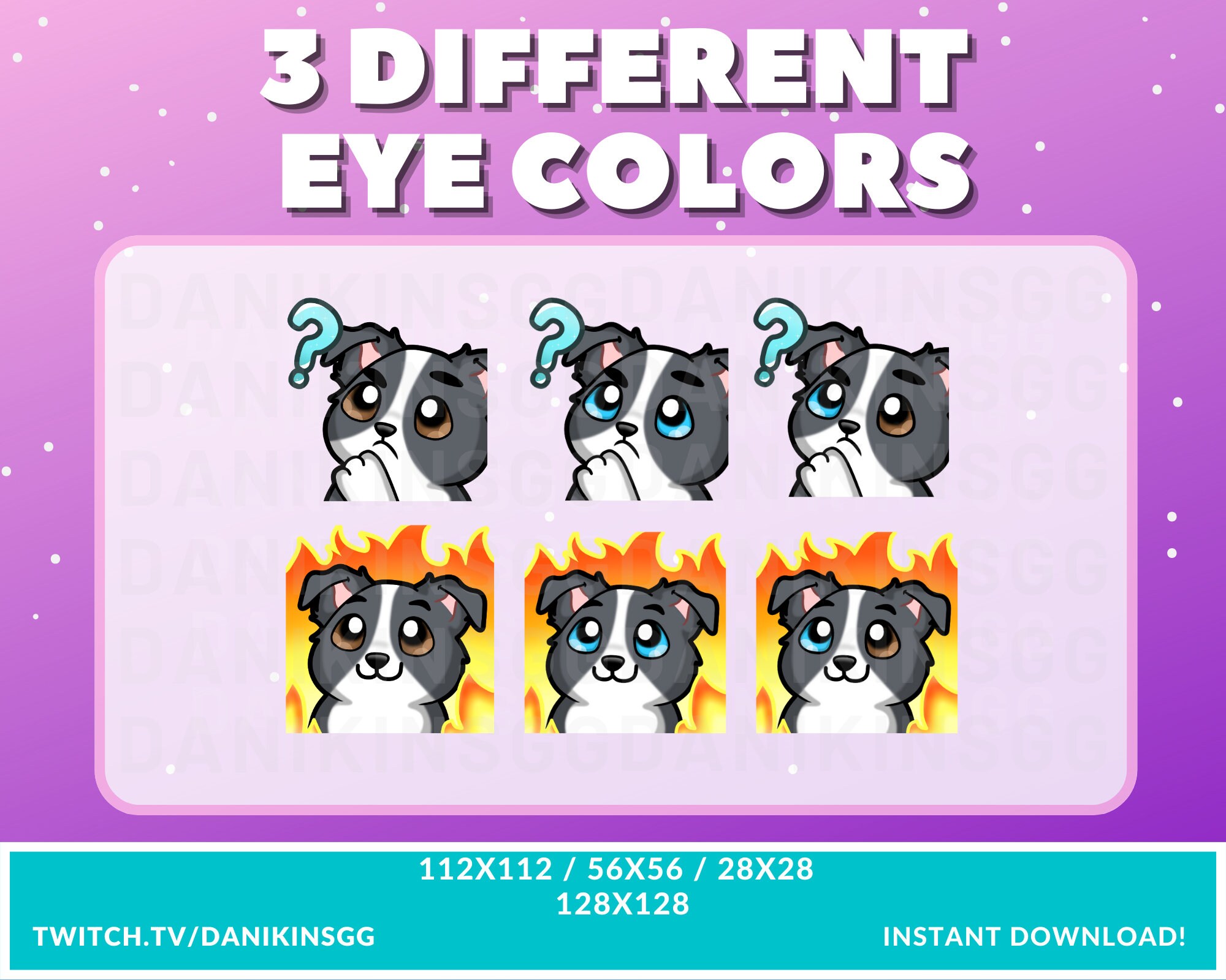 5 Cute Dog Twitch Emotes | Black and White | 3 Different Eye Colors ...