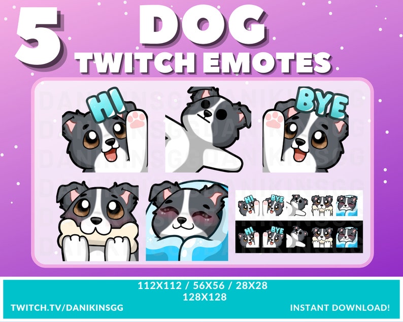 5 Cute Dog Twitch Emotes Black and White 3 Different Eye Colors Emote ...