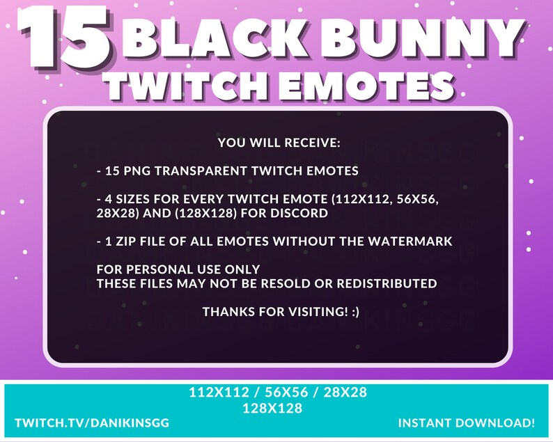 15 BUNNY TWITCH EMOTES | Black | Emote Pack | Bunny Emotes | Rabbit ...