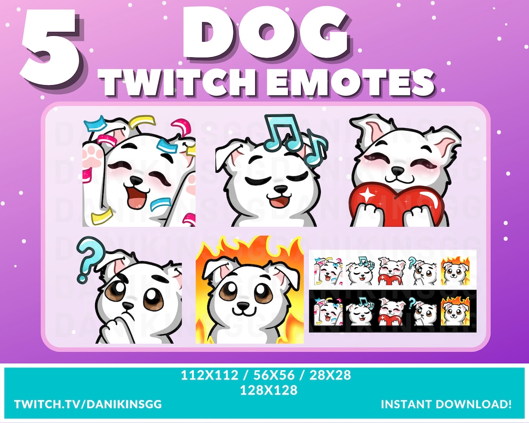 5 Cute Dog Twitch Emotes | White | Emote Pack | Puppy - Etsy