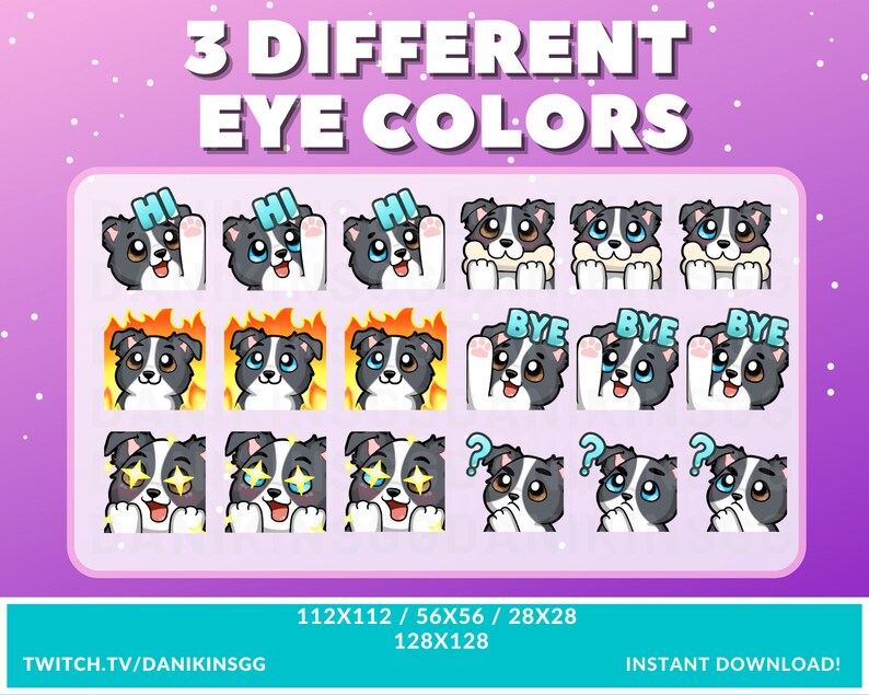 15 Cute Dog Twitch Emotes | Black and White | 3 Different Eye Colors ...
