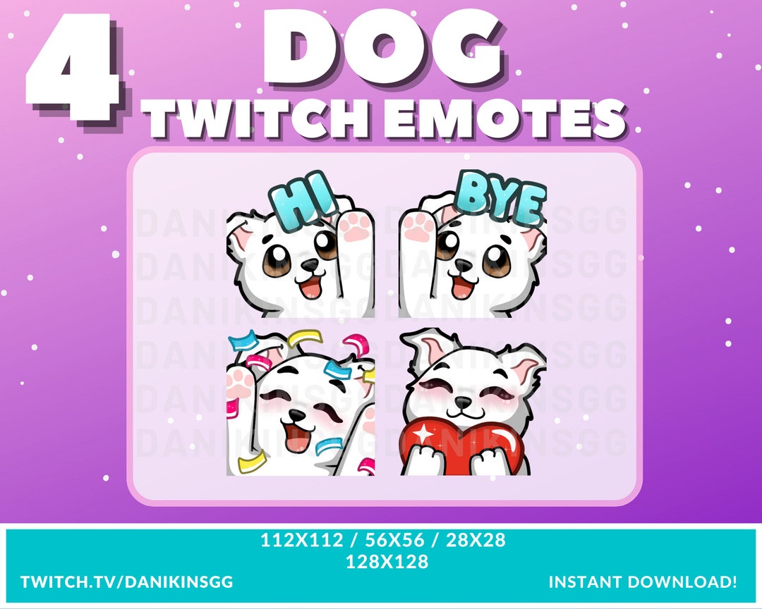 4 Cute Dog Twitch Emotes | White | Emote Pack | Puppy - Etsy