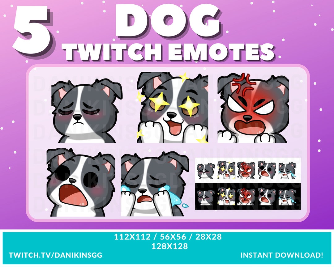 5 Cute Dog Twitch Emotes | Black and White | 3 Different Eye Colors ...