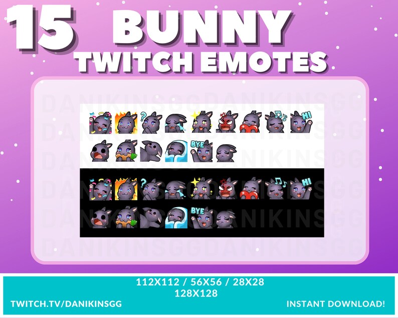 15 BUNNY TWITCH EMOTES | Black | Emote Pack | Bunny Emotes | Rabbit ...