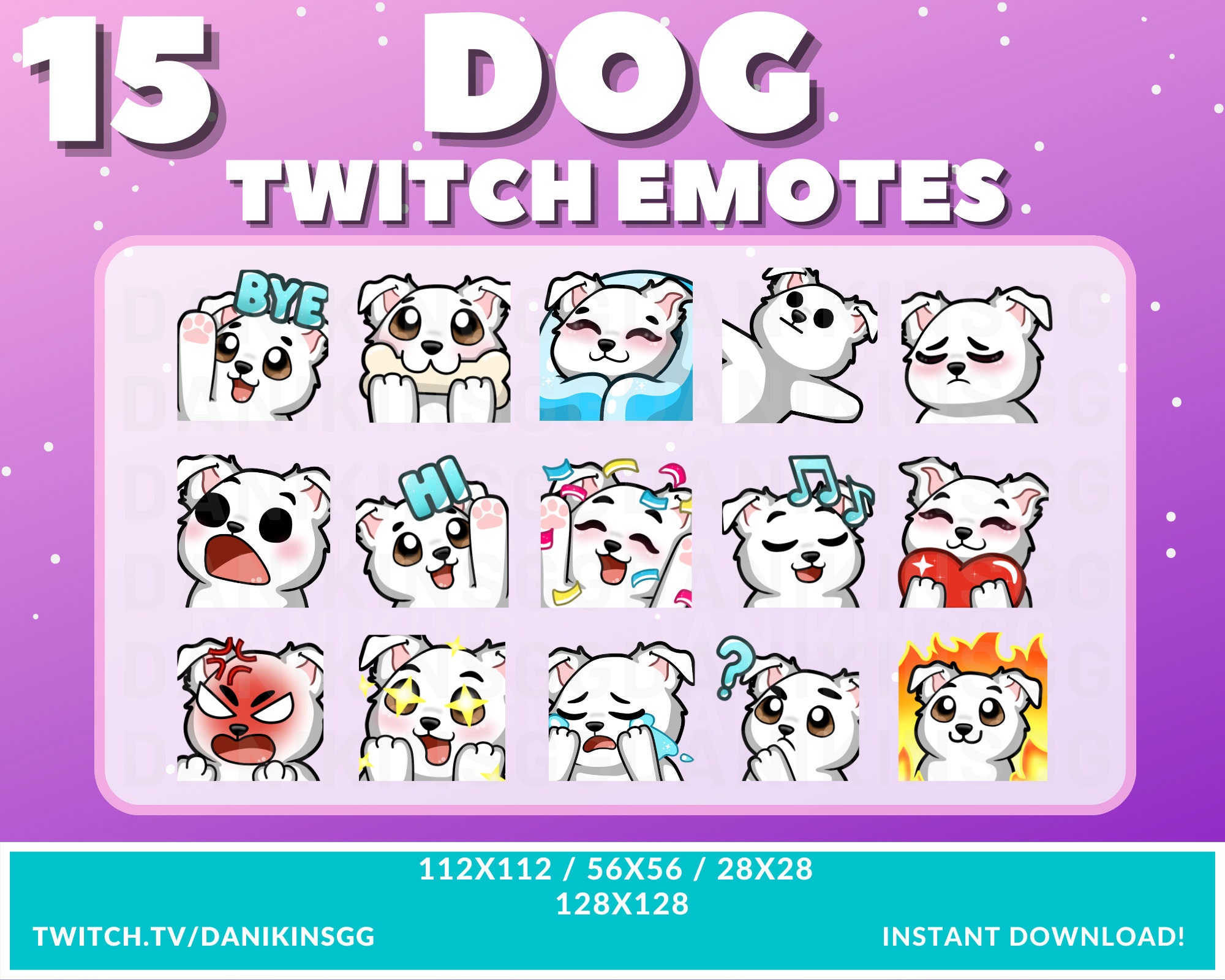 15 Cute Dog Twitch Emotes | White | Emote Pack | Puppy - Etsy