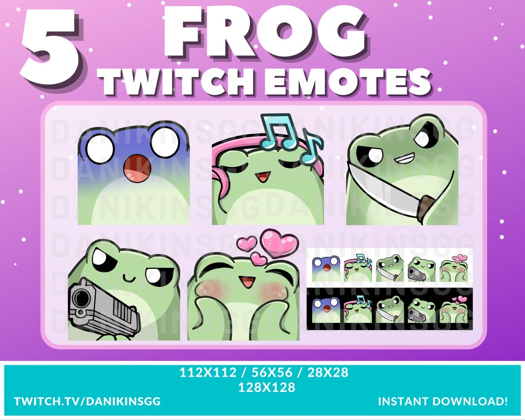 5 Cute Frog Twitch Emotes | Emote Pack | Froggy Pepe Peepo Knife Gun ...