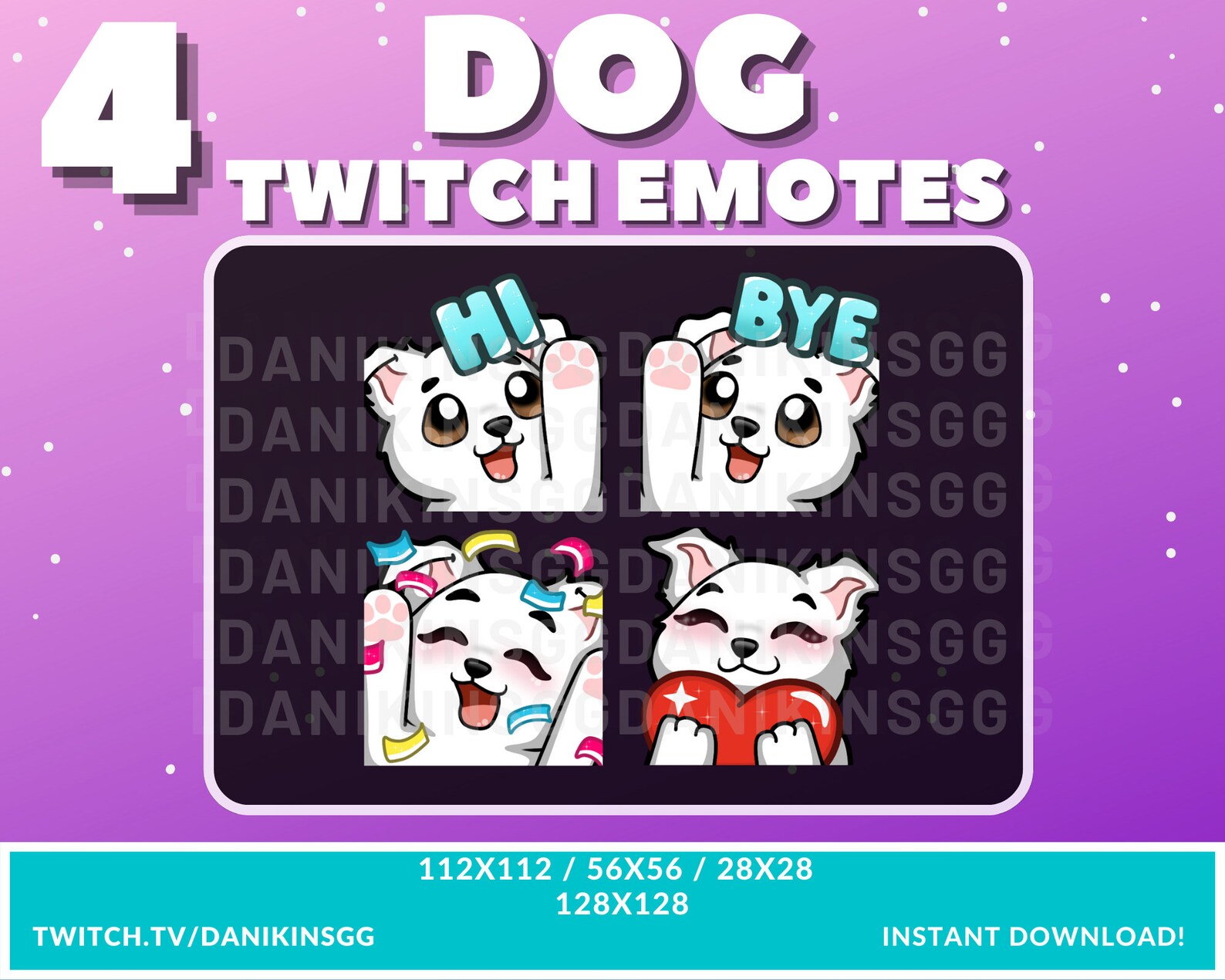 4 Cute Dog Twitch Emotes | White | Emote Pack | Puppy - Etsy