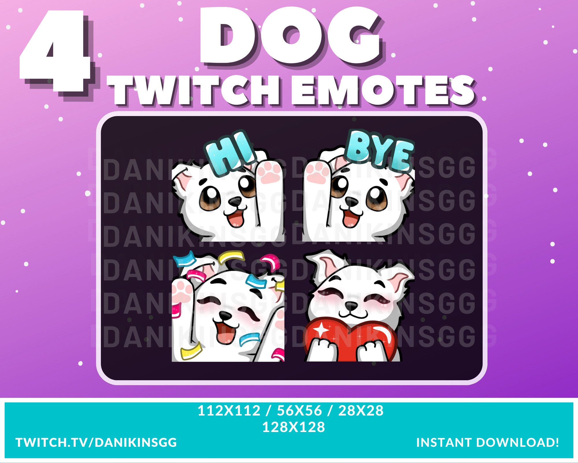 4 Cute Dog Twitch Emotes | White | Emote Pack | Puppy - Etsy