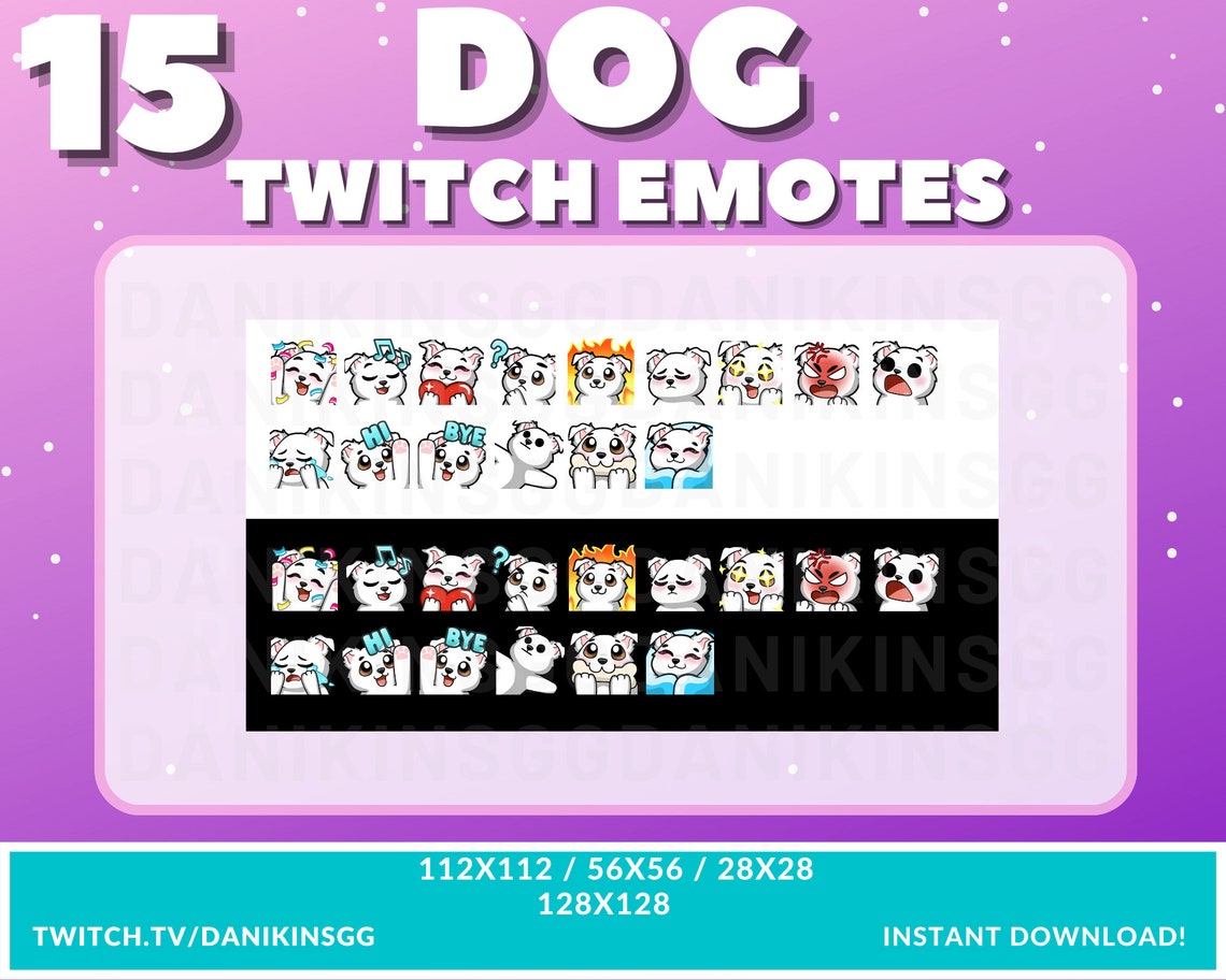 15 Cute Dog Twitch Emotes | White | Emote Pack | Puppy - Etsy