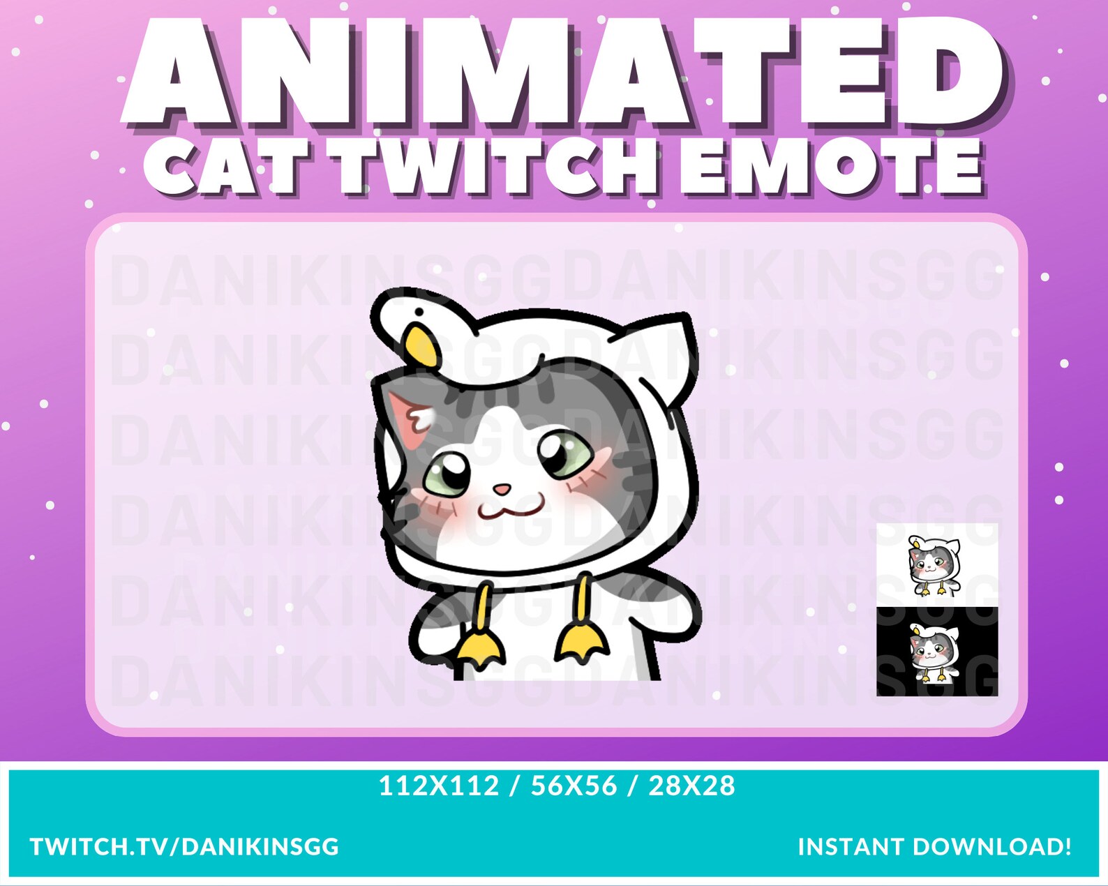 ANIMATED CAT WIGGLE Twitch Emote | Grey and White Cat | Cute Kitty Cat ...
