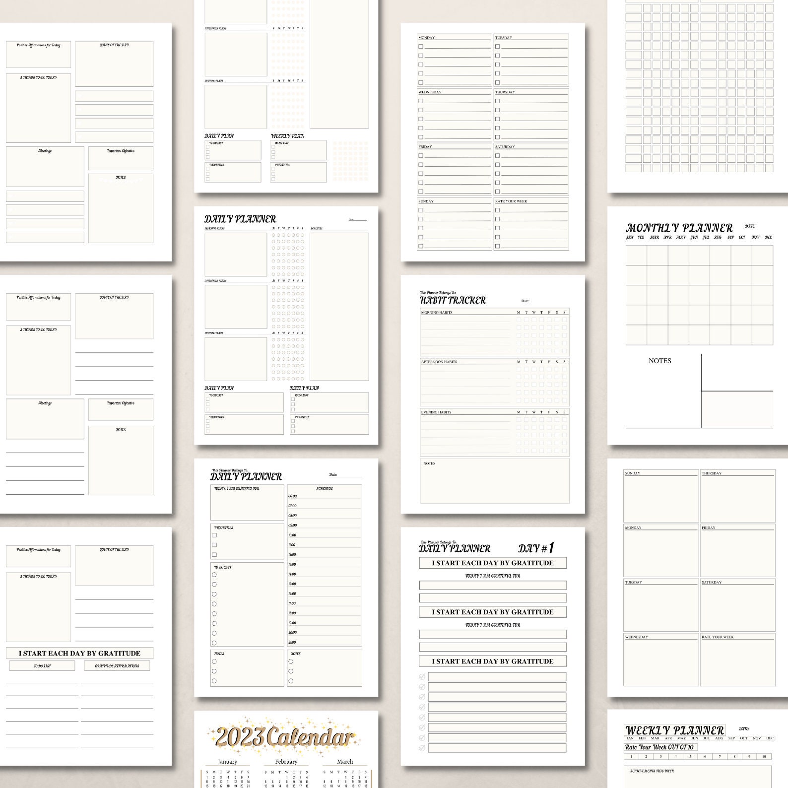 Canva Planner 2023 Editable Templates, Neutral Color Planner Printable ...