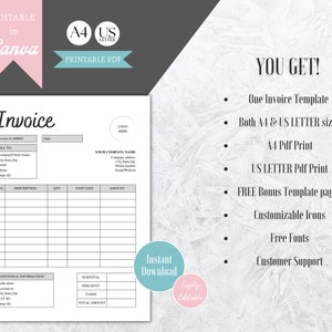 Invoice Editable Template, Order Form Printable, Business Invoice ...