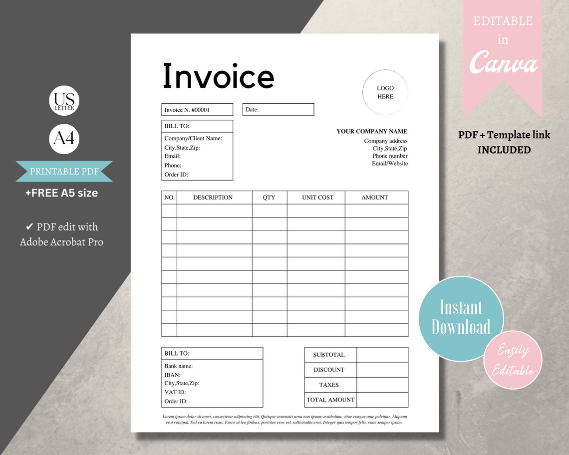 Invoice Editable Template, Business Custom Order Form Printable ...