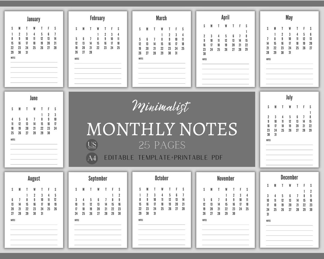 2023 Simple Monthly Notes Templates, Commercial Monthly Notes Template ...