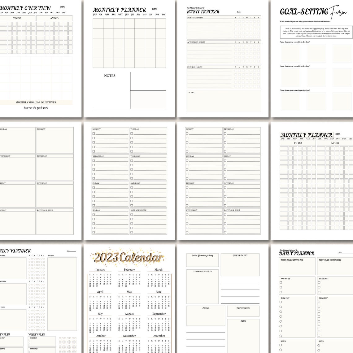 Canva Planner 2023 Editable Templates, Neutral Color Planner Printable ...