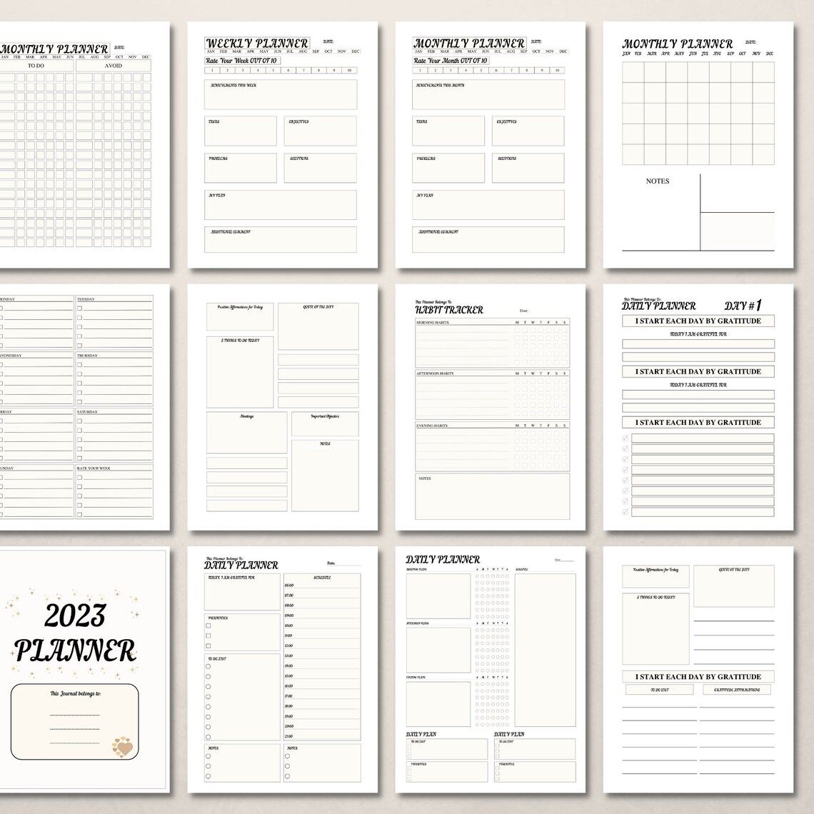 Canva Planner 2023 Editable Templates, Neutral Color Planner Printable ...