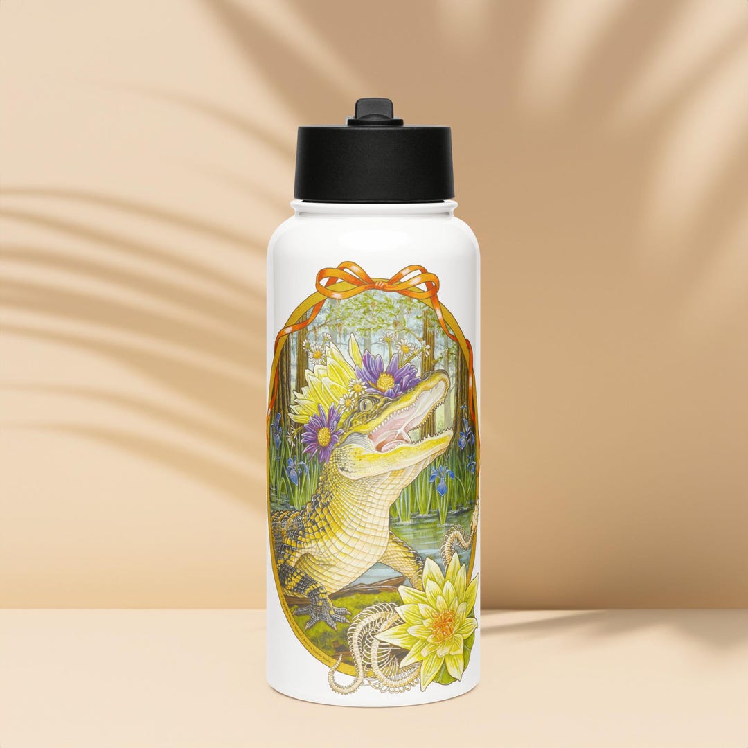 Alligator Totem Stainless Steel Water Bottle With a Straw Lid - Etsy