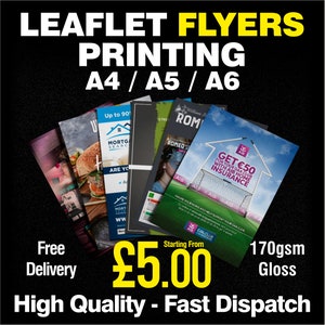A6 A5 A4 Flyers Leaflets Single or Double Sided Printing Small Business Marketing 170gsm Gloss ...