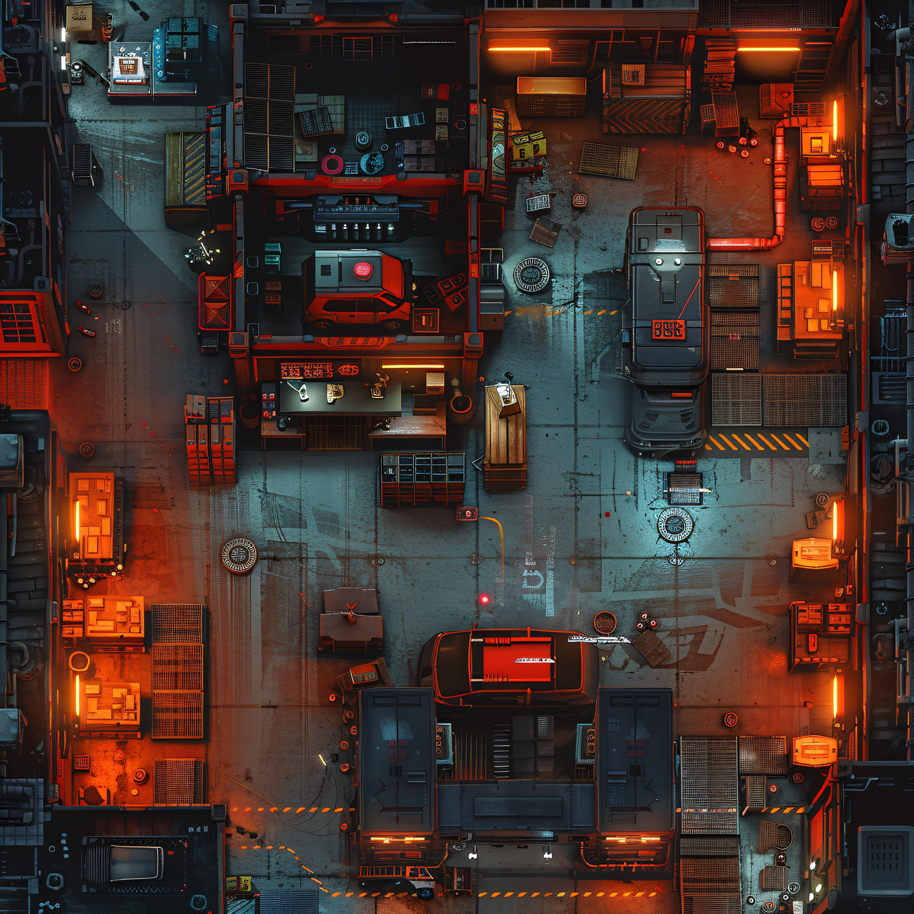 10 Cyberpunk Garage/chop Shop Battlemaps, Sci Fi, Cyberpunk, D&D ...