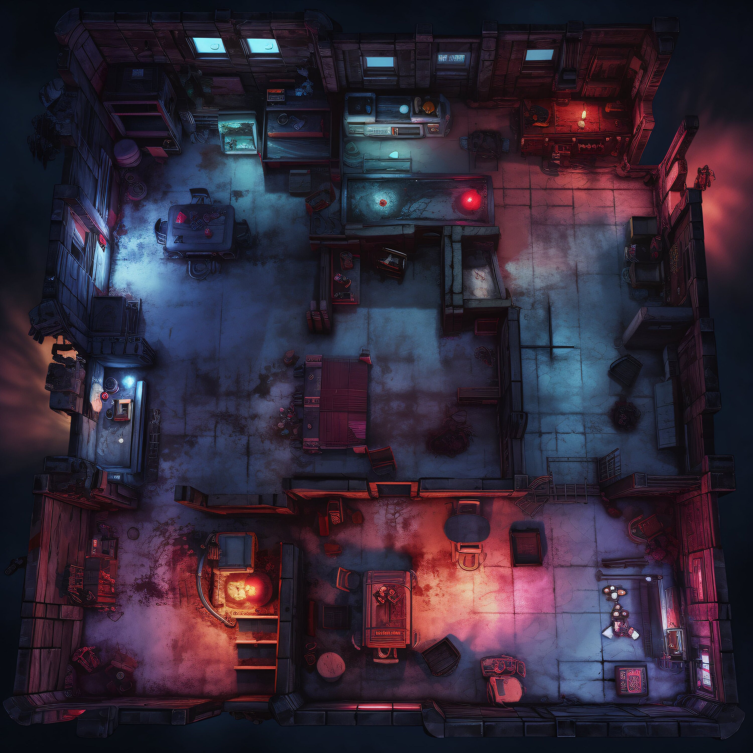 10 Abandoned Cyberpunk Battlemaps, Sci Fi, Dnd Battle Map, Cyberpunk, D ...