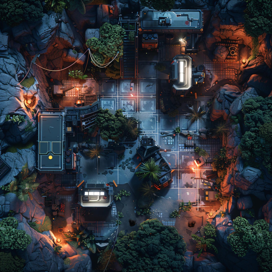 10 Cyberpunk Park Battlemaps, Sci Fi, Dnd Battle Map, Cyberpunk, D&D ...
