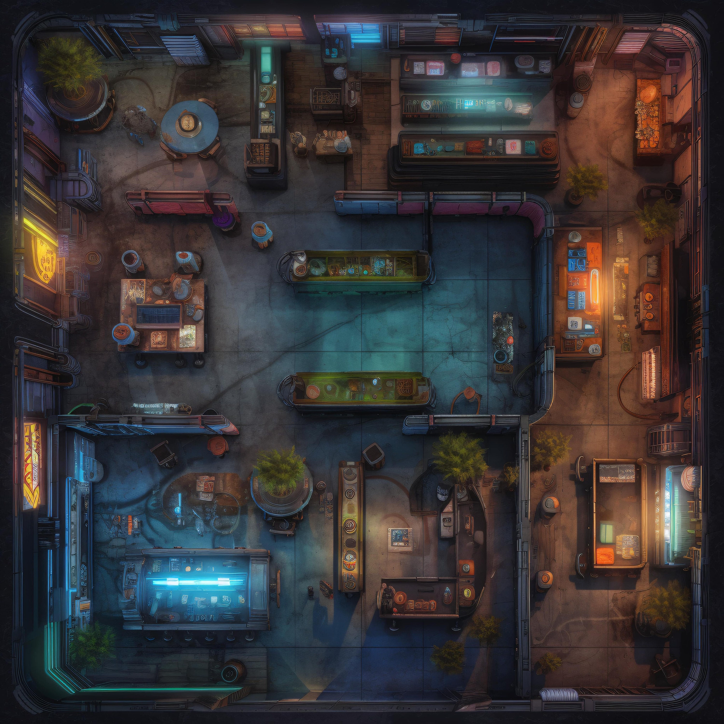 10 mapas de batalha interiores Cyberpunk, ficção científica, mapa de ...