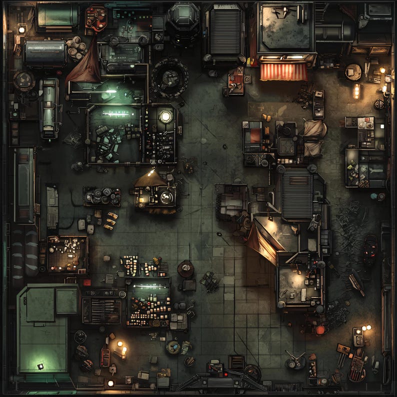 10 Cyberpunk Market Battlemaps 2, Sci Fi, Dnd Battle Map, Cyberpunk, D ...