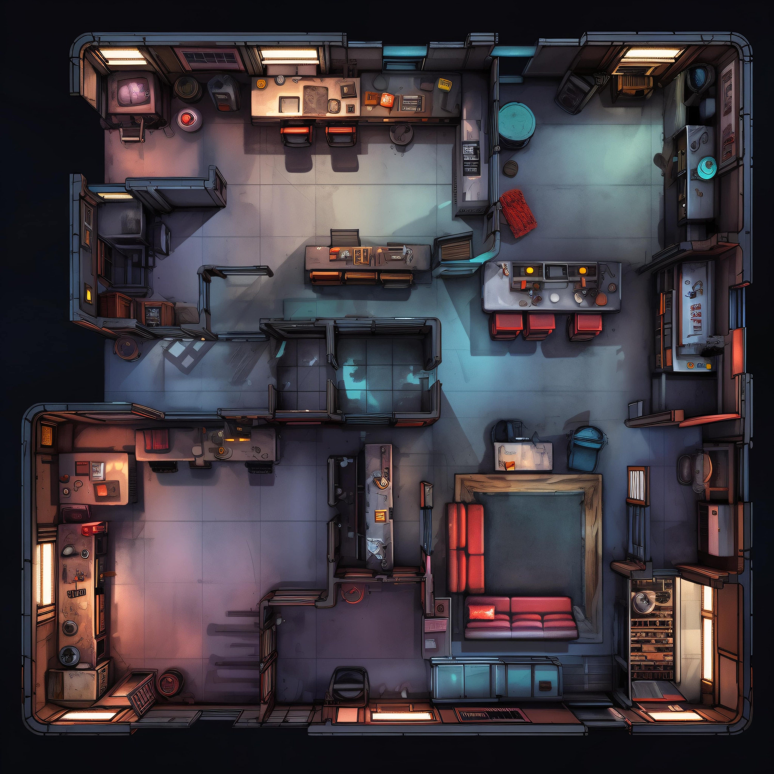 10 mapas de batalha interiores Cyberpunk, ficção científica, mapa de ...