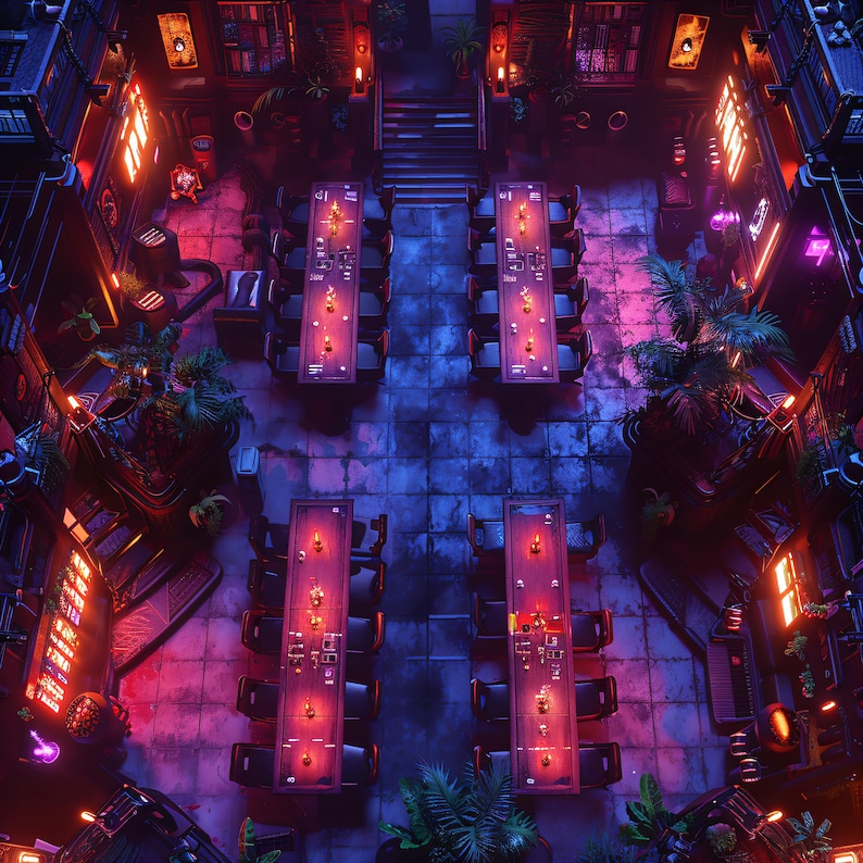 10 Cyberpunk Restaurant/tavern Battlemaps, Sci Fi, Cyberpunk, D&D ...