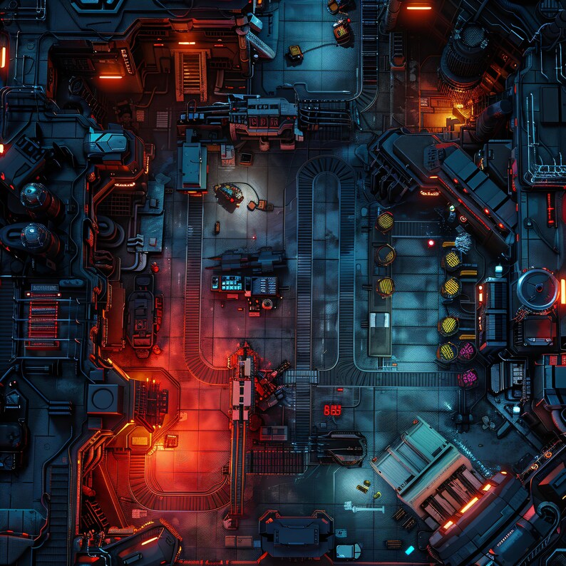 10 Cyberpunk Machinery Battlemaps, Sci Fi, Dnd Battle Map, Cyberpunk, D ...