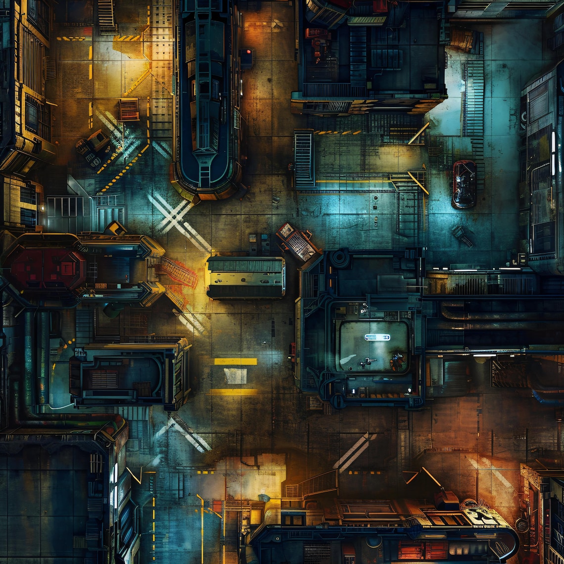 10 Cyberpunk Streets Battlemaps, Sci Fi, Dnd Battle Map, Cyberpunk, D&D ...